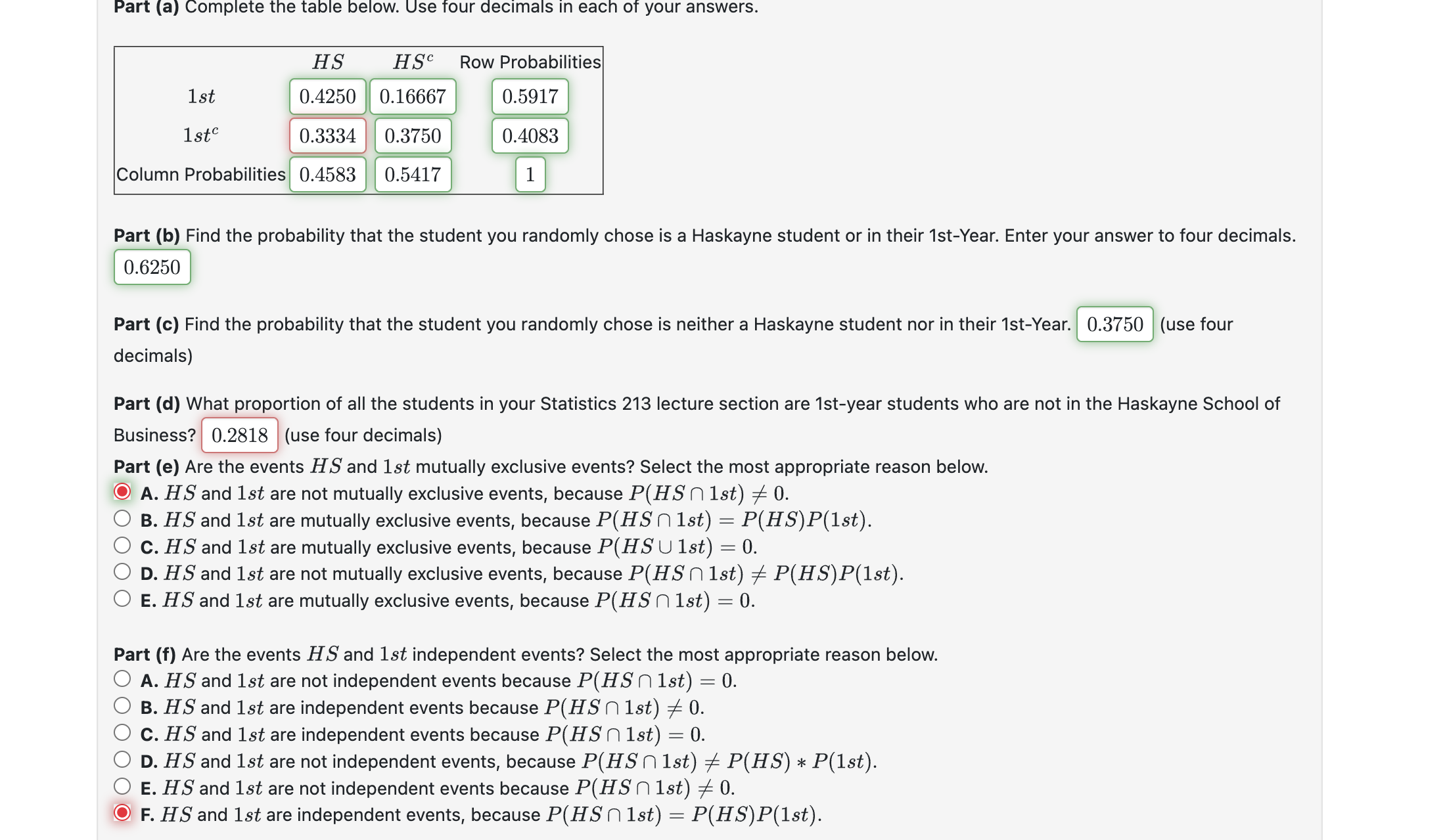 Solved Part a ) ﻿HS and 1st c value 0.3333 ﻿is wrong, part | Chegg.com