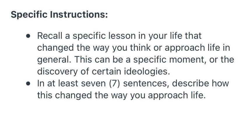 Solved Specific Instructions: • Recall a specific lesson in | Chegg.com