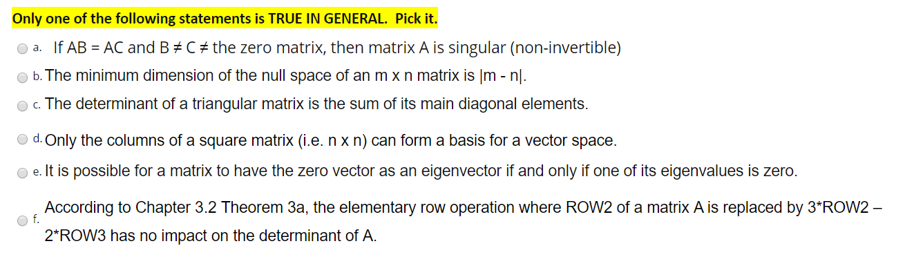 Solved a. b. The non-pivot columns of a matrix are always | Chegg.com
