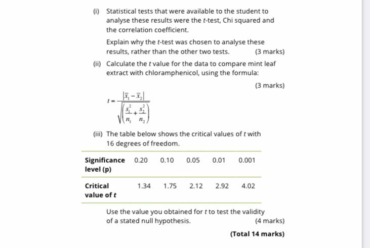 9 A biology student carried out an experiment to | Chegg.com