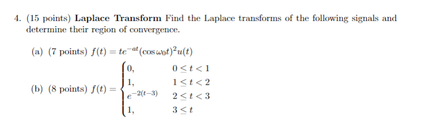 Solved (15 ﻿points) ﻿Laplace Transform Find the Laplace | Chegg.com