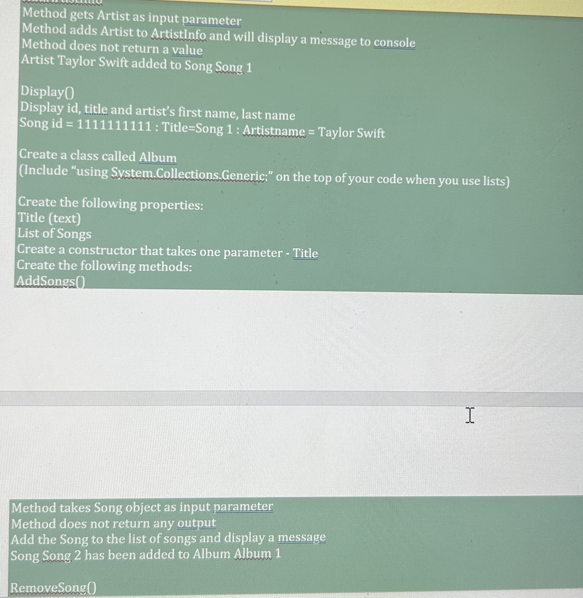 Solved Create a class called Artist Create the following | Chegg.com