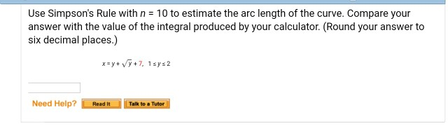 Solved Use Simpson's Rule with n 10 to estimate the arc | Chegg.com
