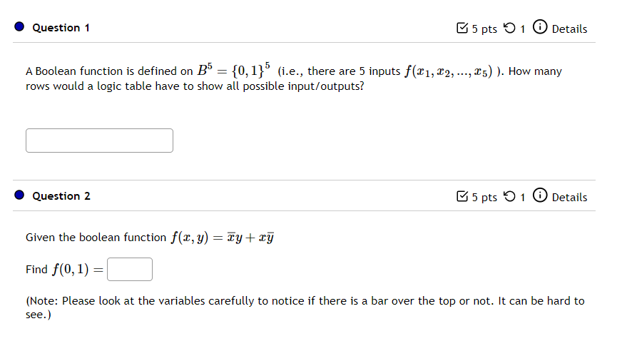 Solved A Boolean Function Is Defined On B5 01 5 Ie 