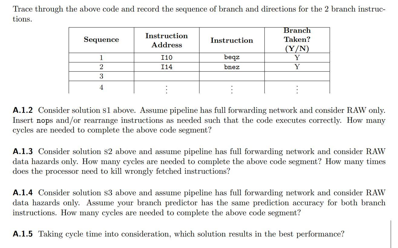 A.1 Resolving Branch Hazards You are designing the | Chegg.com
