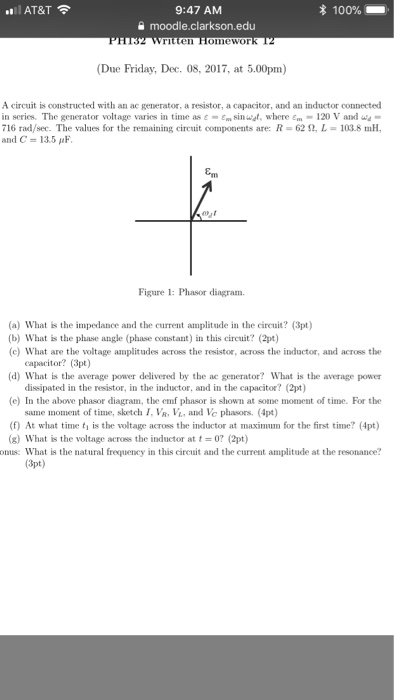 Solved ..i AT&T令 9:47 AM moodle.clarkson.edu * 100% mewor | Chegg.com