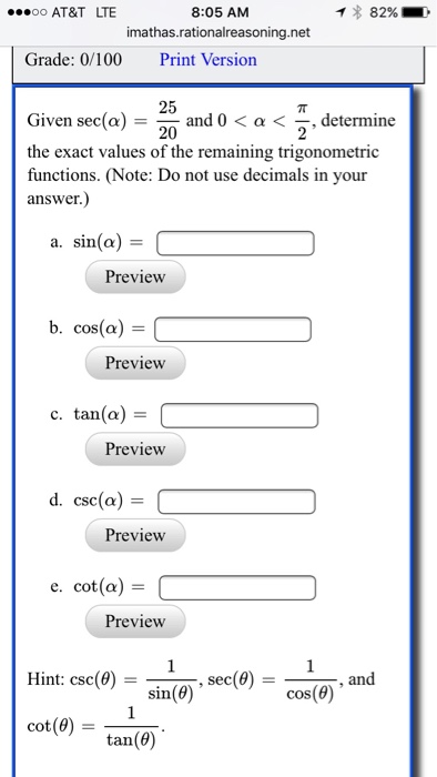 Solved Given sec(alpha) = 25/20 and 0