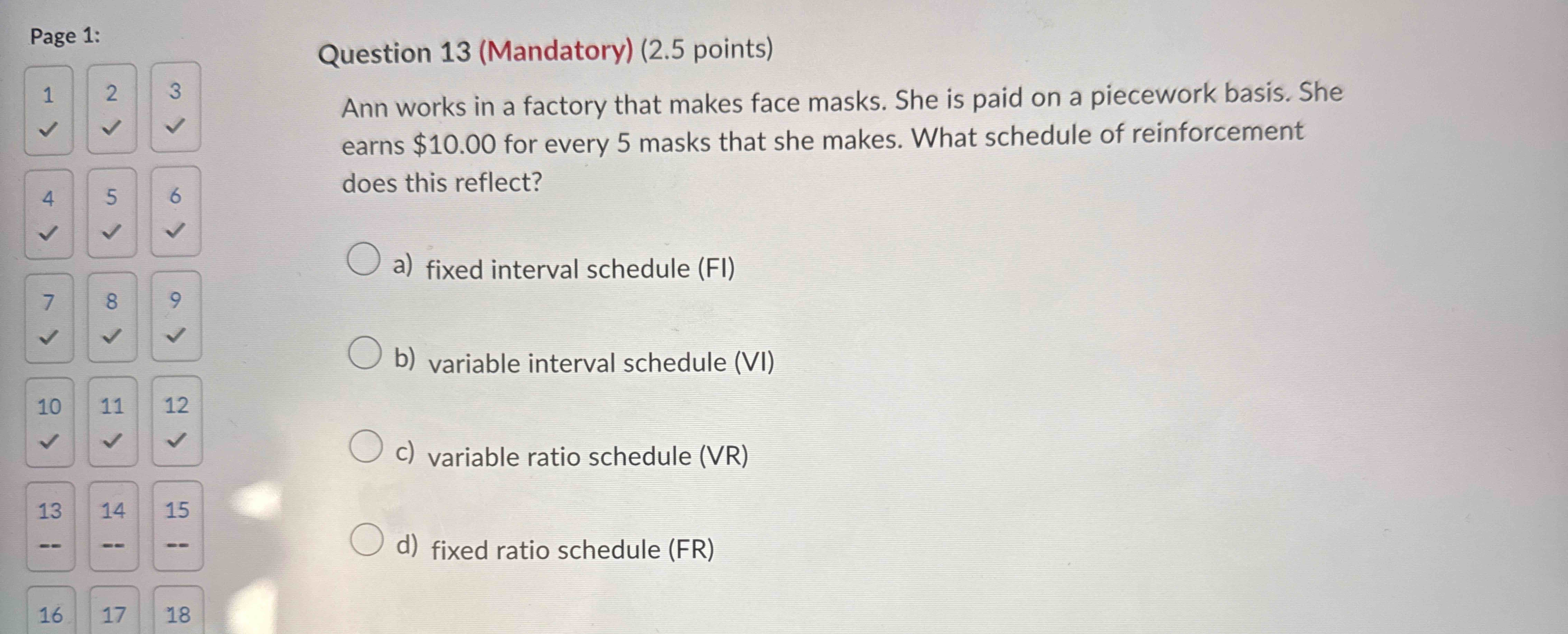 Solved a) ﻿fixed interval schedule (FI)b) ﻿variable interval | Chegg.com