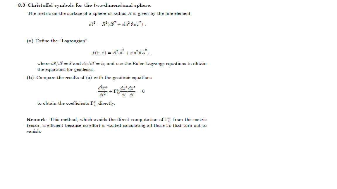 Solved 8.3 Christoffel symbols for the two-dimensional | Chegg.com
