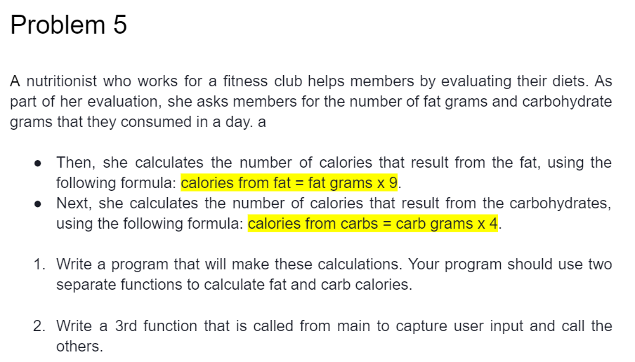 Solved P5 ﻿Java Only Problem 5A nutritionist who works for a | Chegg.com