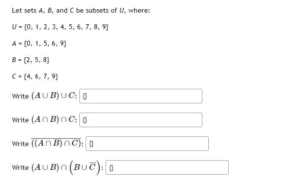 Solved Let sets A,B, ﻿and C ﻿be subsets of U, | Chegg.com