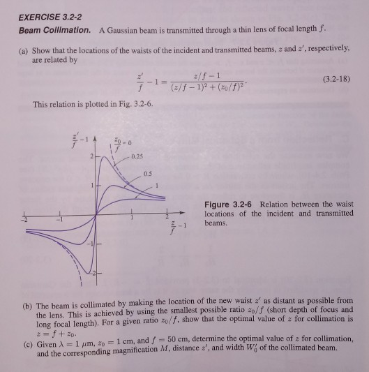 EXERCISE 3.2-2 Beam Collimation. A Gaussian beam is | Chegg.com