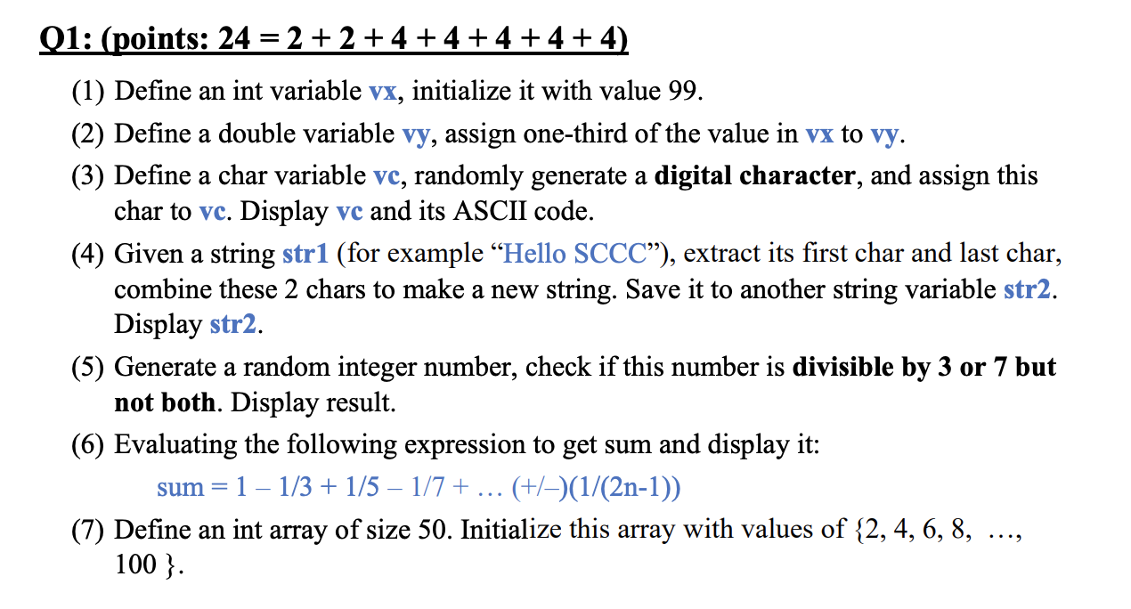 Solved 01: (points: 24 = 2 + 2 + 4 + 4 + 4 + 4 + 4) (1) | Chegg.com
