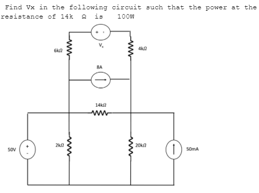 Solved Find vx in the following circuit such that the power | Chegg.com