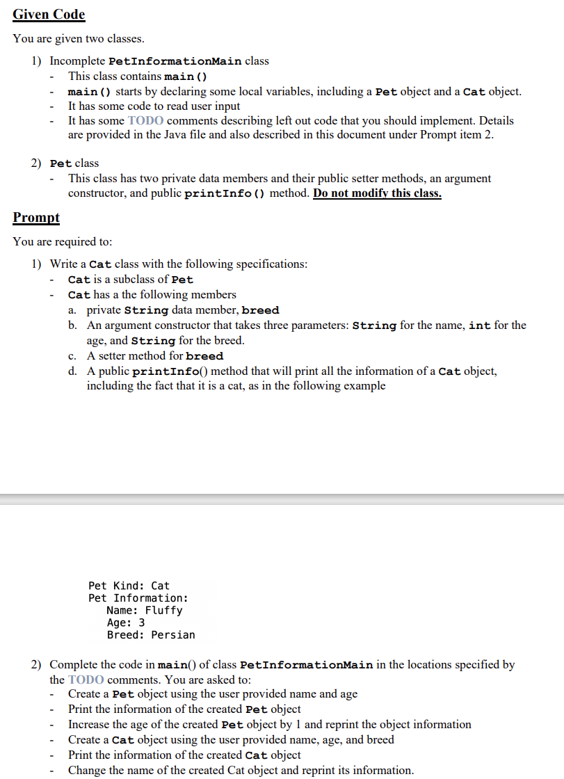 Given Code You are given two classes. 1) Incomplete | Chegg.com
