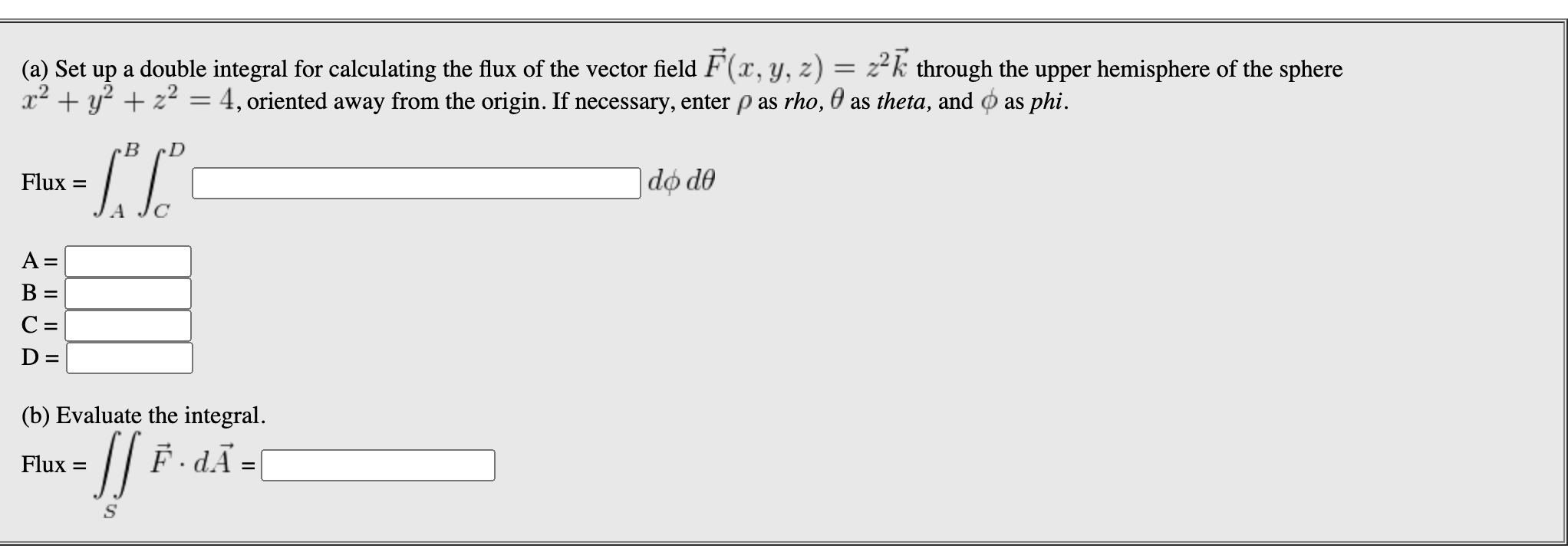 Solved (a) Set up a double integral for calculating the flux | Chegg.com