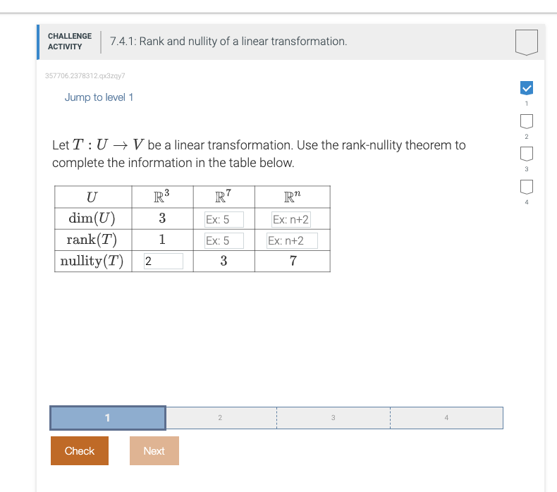 Solved CHALLENGE ACTIVITY 7.4.1: Rank and nullity of a | Chegg.com