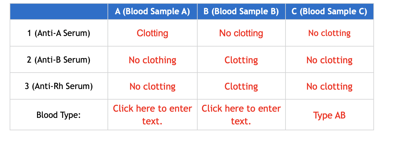 Solved \begin{tabular}{|c|c|c|c|} \hline & A (Blood Sample | Chegg.com
