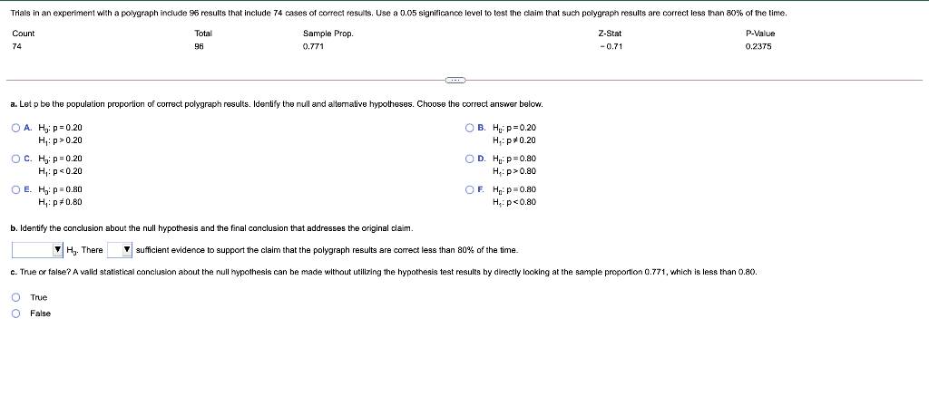 Solved Trials in an experiment with a polygraph include 96 | Chegg.com