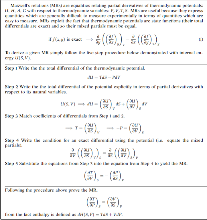Solved Maxwell's relations (MRS) are equalities relating | Chegg.com
