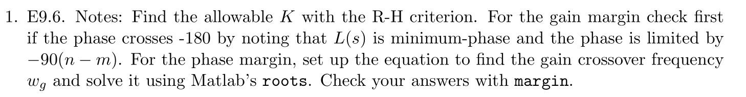 E9.6 A system has a loop transfer function | Chegg.com
