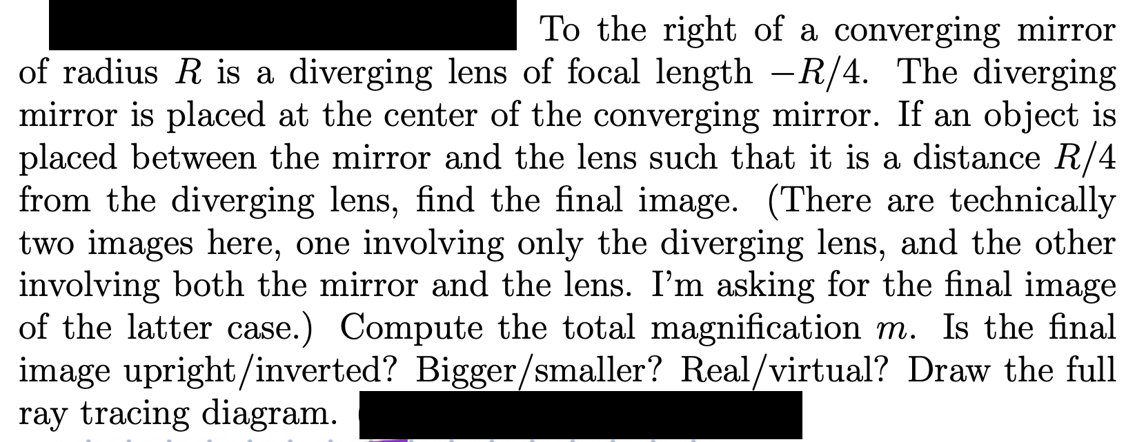 Solved To the right of a converging mirror of radius R is a | Chegg.com
