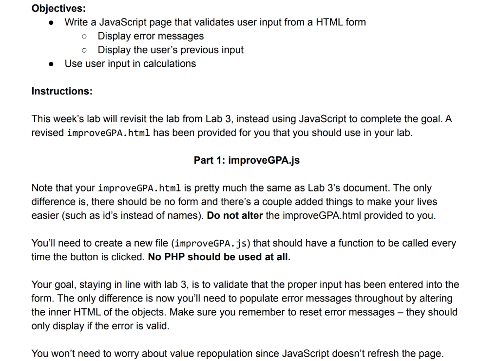Solved This is a homework assignment using JavaScript. I | Chegg.com