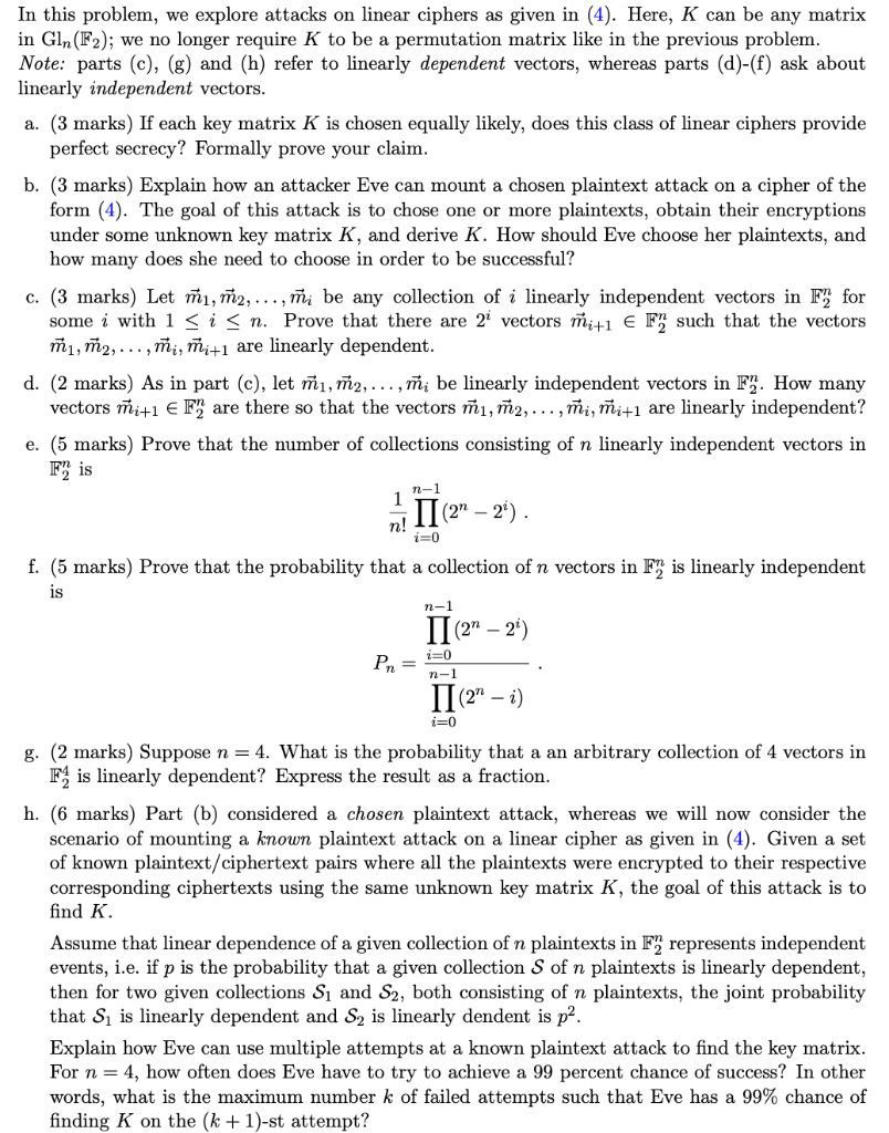 Solved Let F2={0,1} with the usual arithmetic modulo 2. The | Chegg.com