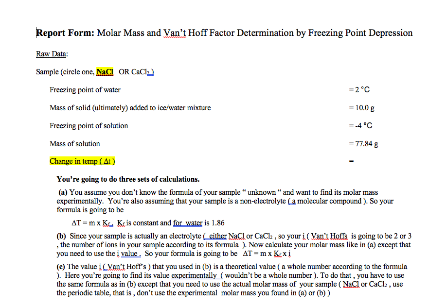 Solved I am working on a Freezing Point lab. I need helping | Chegg.com