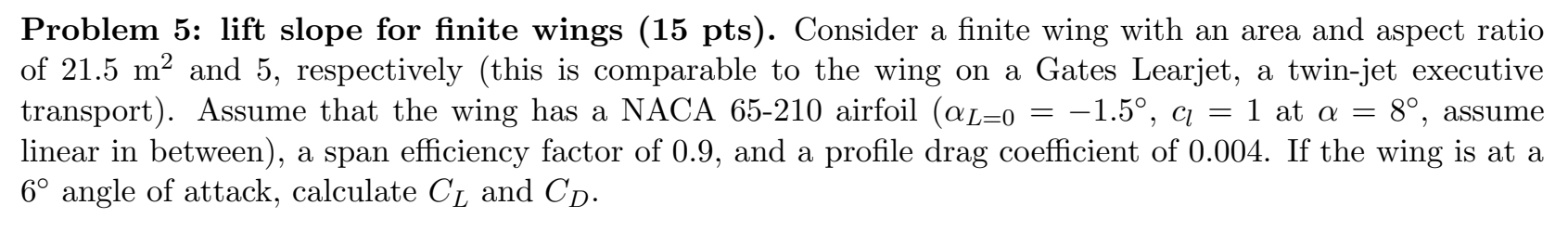 Solved Problem 5: lift slope for finite wings ( 15 pts ). | Chegg.com