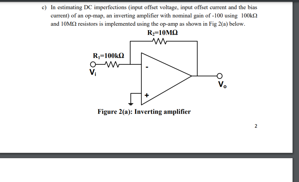 Solved c) In estimating DC imperfections (input offset | Chegg.com