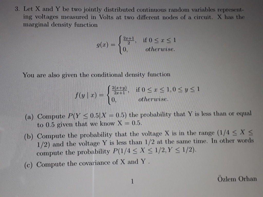 Solved 3. Let X and Y be two jointly distributed continuous | Chegg.com