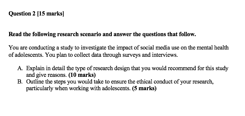 Solved Read the following research scenario and answer the | Chegg.com