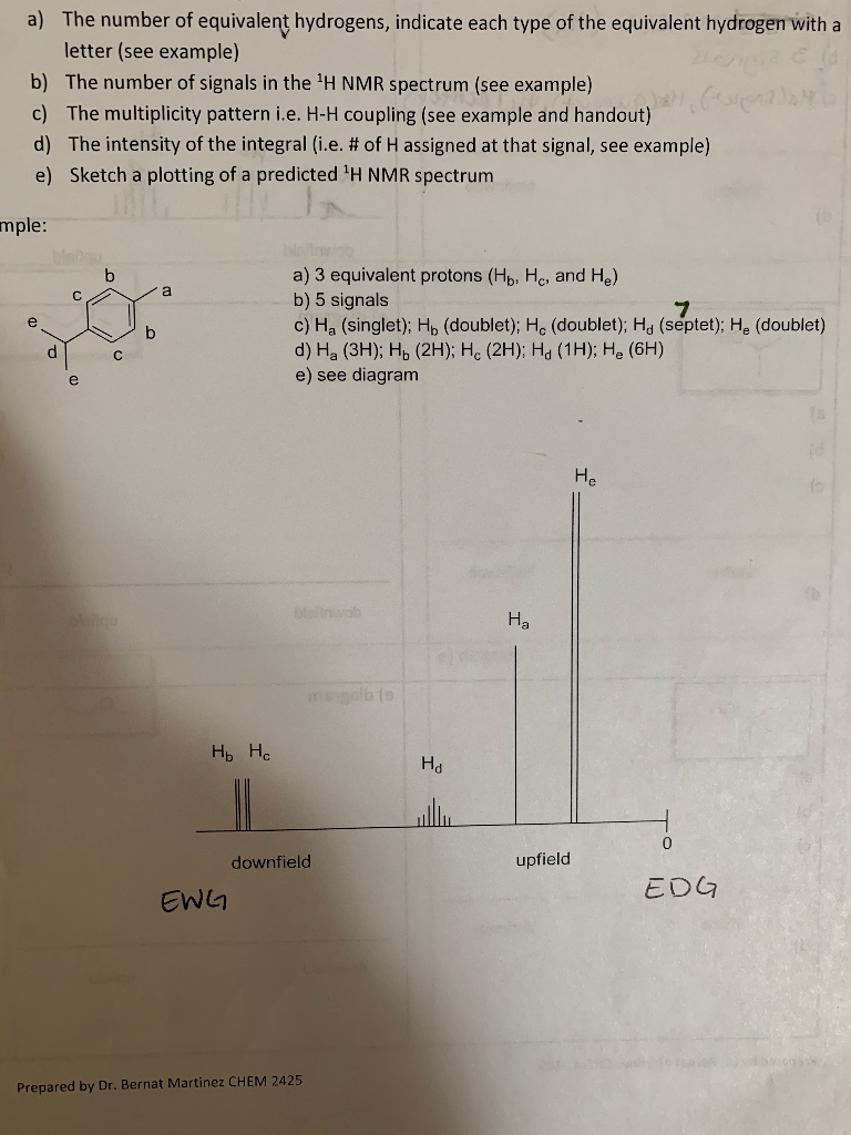Solved a) The number of equivalent hydrogens, indicate each | Chegg.com