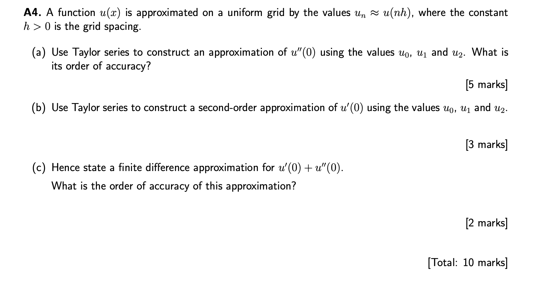 Solved A4. A function u(x) is approximated on a uniform grid | Chegg.com