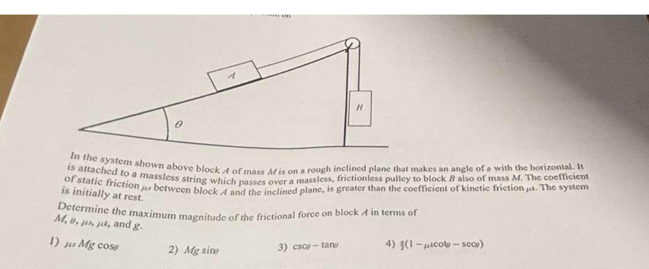 Solved In the system shown above block A ﻿of mass M ﻿is on a | Chegg.com