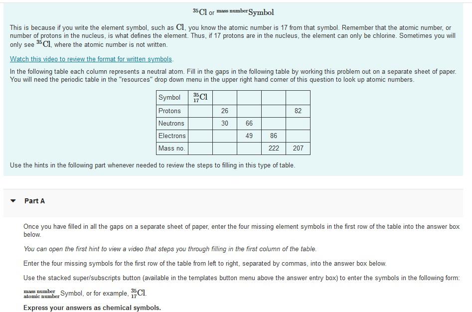 Solved 35Cl or mass number Symbol This is because if you | Chegg.com