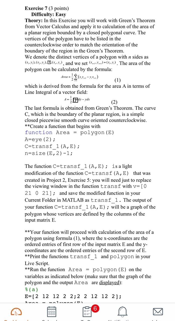 Area - Exercise 7 (3 points) Difficulty: Easy Theory: | Chegg.com