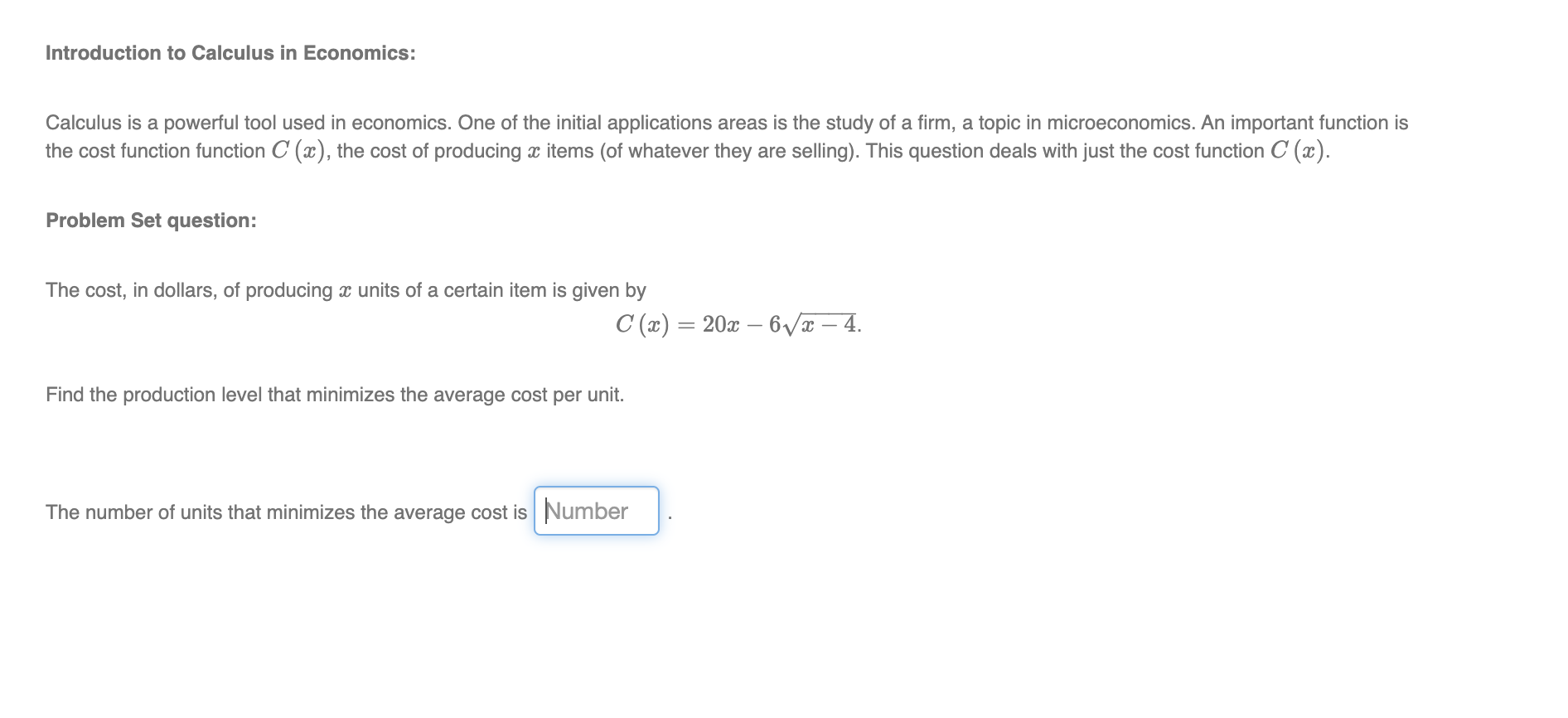 Solved Introduction to Calculus in Economics: Calculus is a | Chegg.com