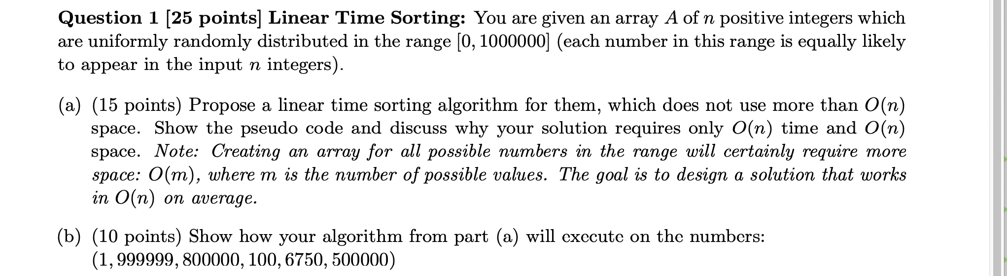 Solved Question 1 25 Points Linear Time Sorting You Are 