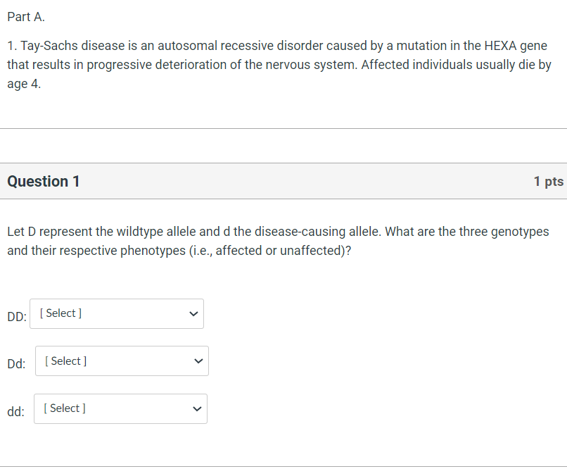 Solved Part A 1. Tay-Sachs disease is an autosomal recessive | Chegg.com
