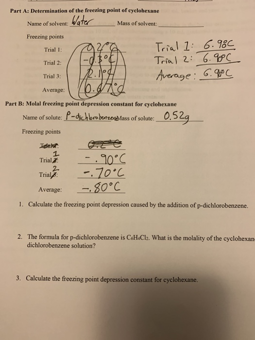 Part A: Determination of the freezing point of | Chegg.com