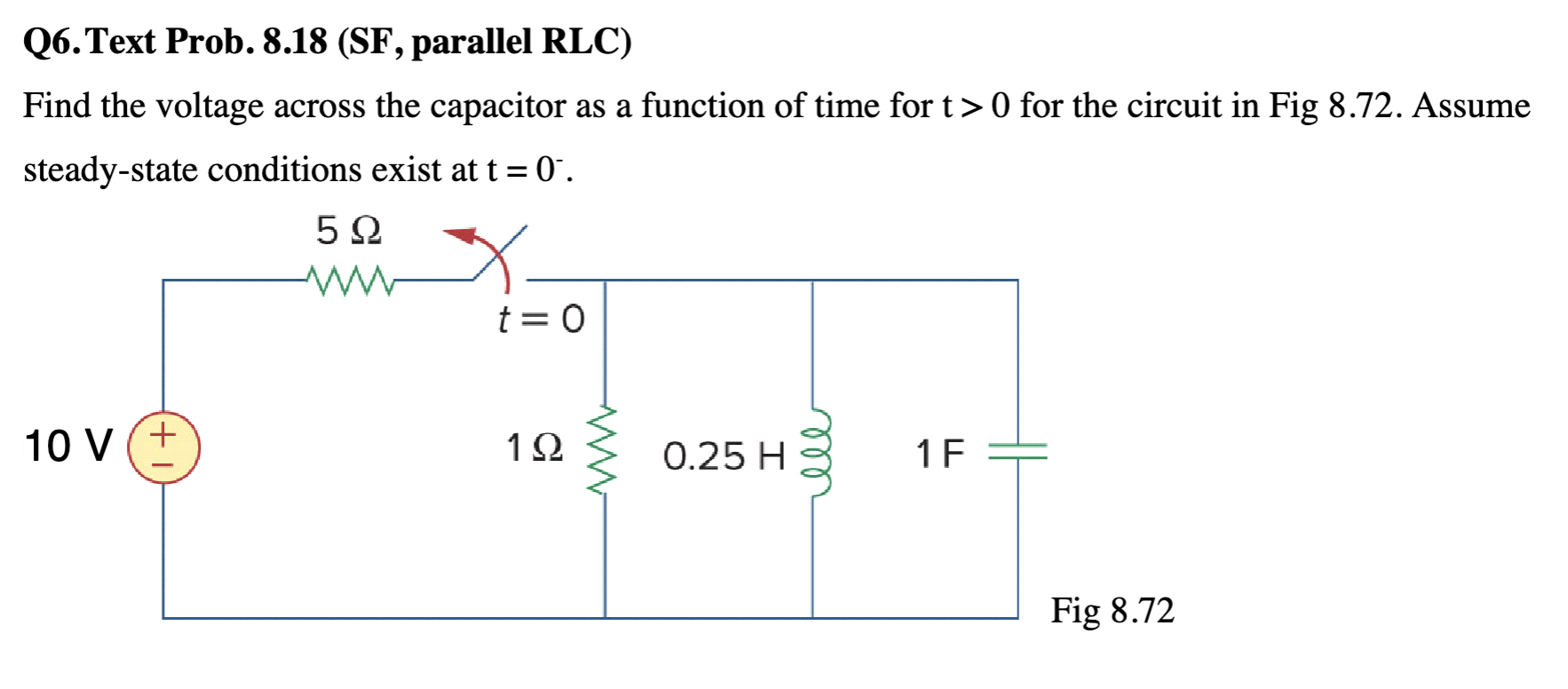 Solved Q6.Text Prob. 8.18 (SF, parallel RLC) Find the | Chegg.com Solved Q6.Text Prob. 8.18 (SF, parallel RLC) Find the | Chegg.com