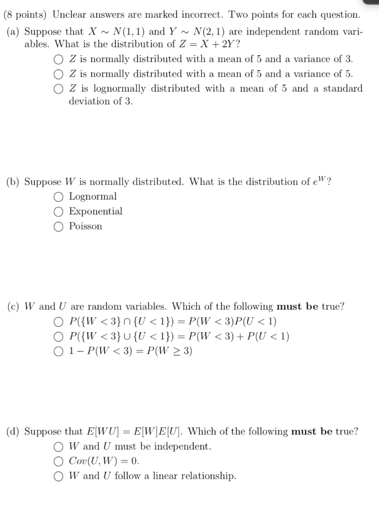 Solved (8 points) Unclear answers are marked incorrect. Two | Chegg.com