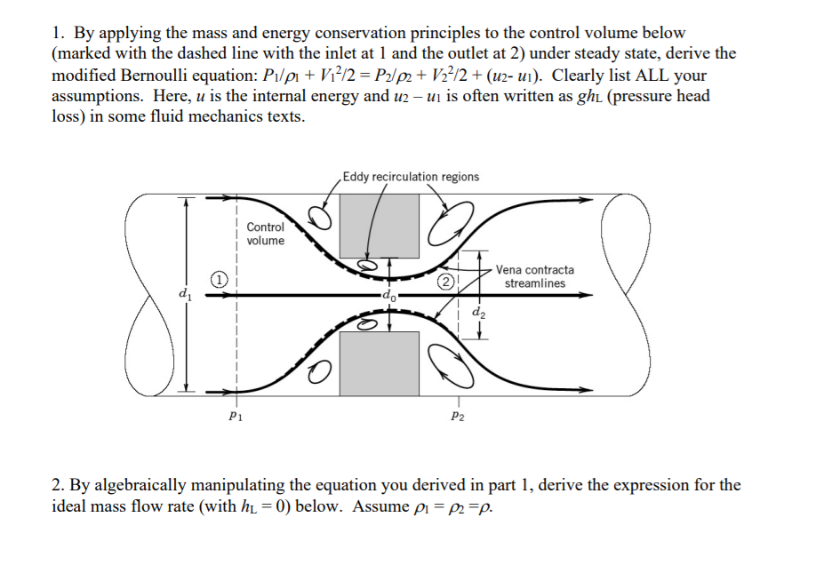 Solved 1. By applying the mass and energy conservation | Chegg.com
