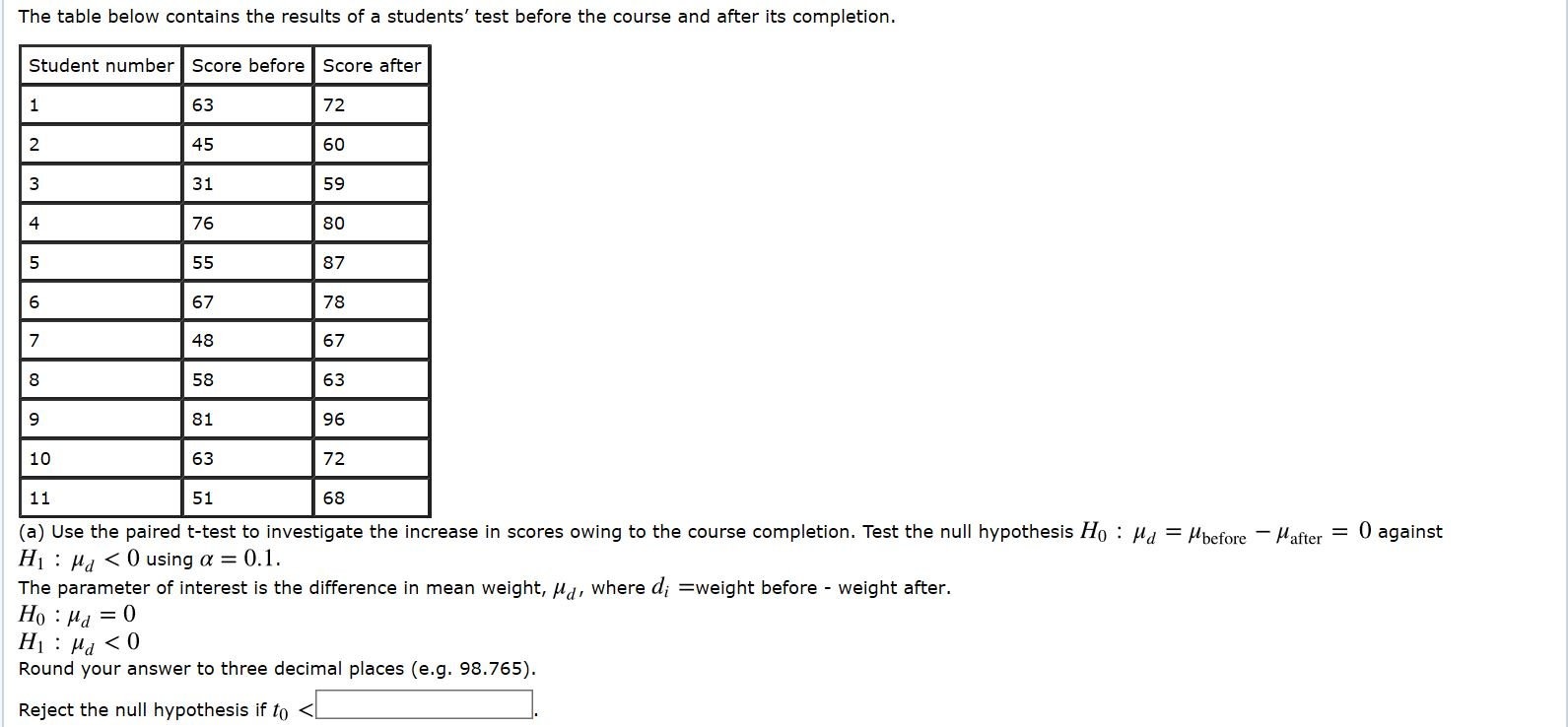 Solved The table below contains the results of a students' | Chegg.com