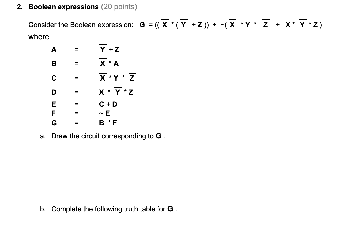 Solved 2. Boolean expressions (20 points) Consider the | Chegg.com