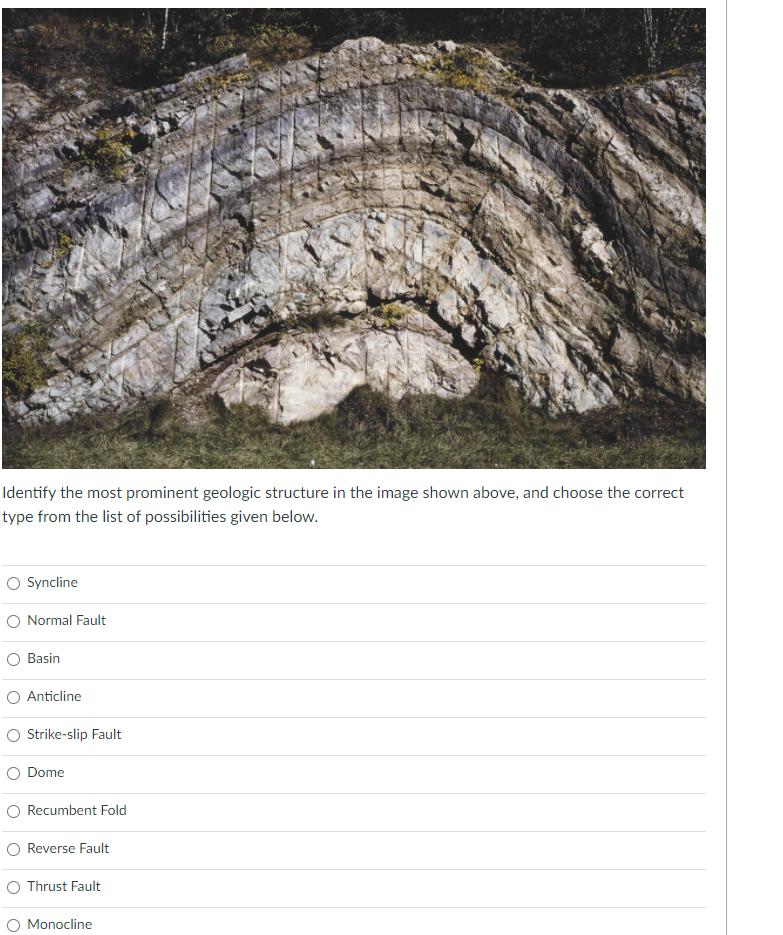 Solved Identify the most prominent geologic structure in the | Chegg.com