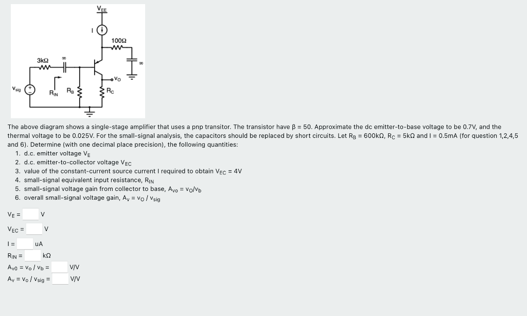 Solved 10022 w 3kg w vo Vsig + RN RE Rc The above diagram | Chegg.com