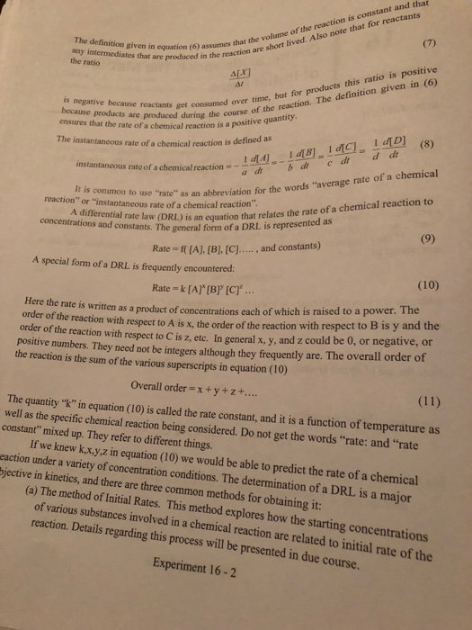 Lab - Chemical Kinetics: The Method of Initial Rates. | Chegg.com